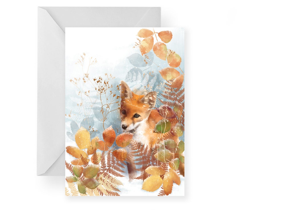 Winter Fox Cub Card - Blank Woodland Christmas Card - Etsy