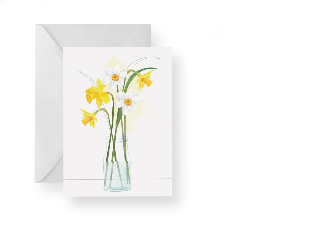 Daffodil Floral Greetings Card, Spring Illustration - Etsy