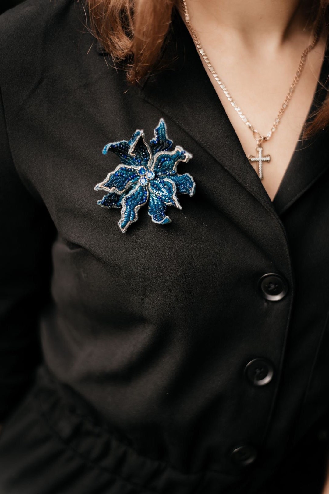 Blue Flower Brooch, Dark Turquoise Fashion Flower Brooch, Brooch Gift ...