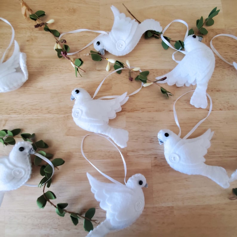 Handmade Felt Dove Ornament: Christmas Decor, Floral Pick - Etsy