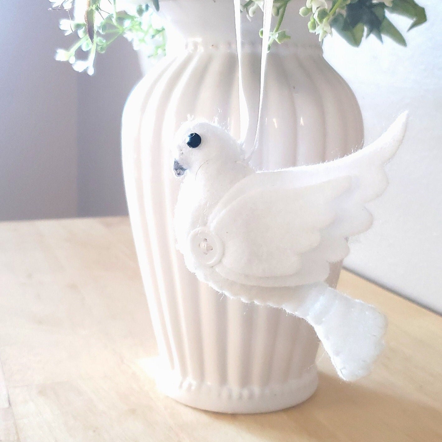 Handmade Felt Dove Ornament: Christmas Decor, Floral Pick - Etsy