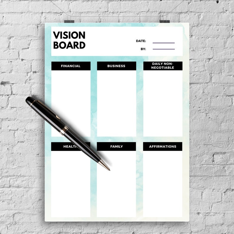 Vision Board Template Printable, Water Color Vision Board, Instant ...