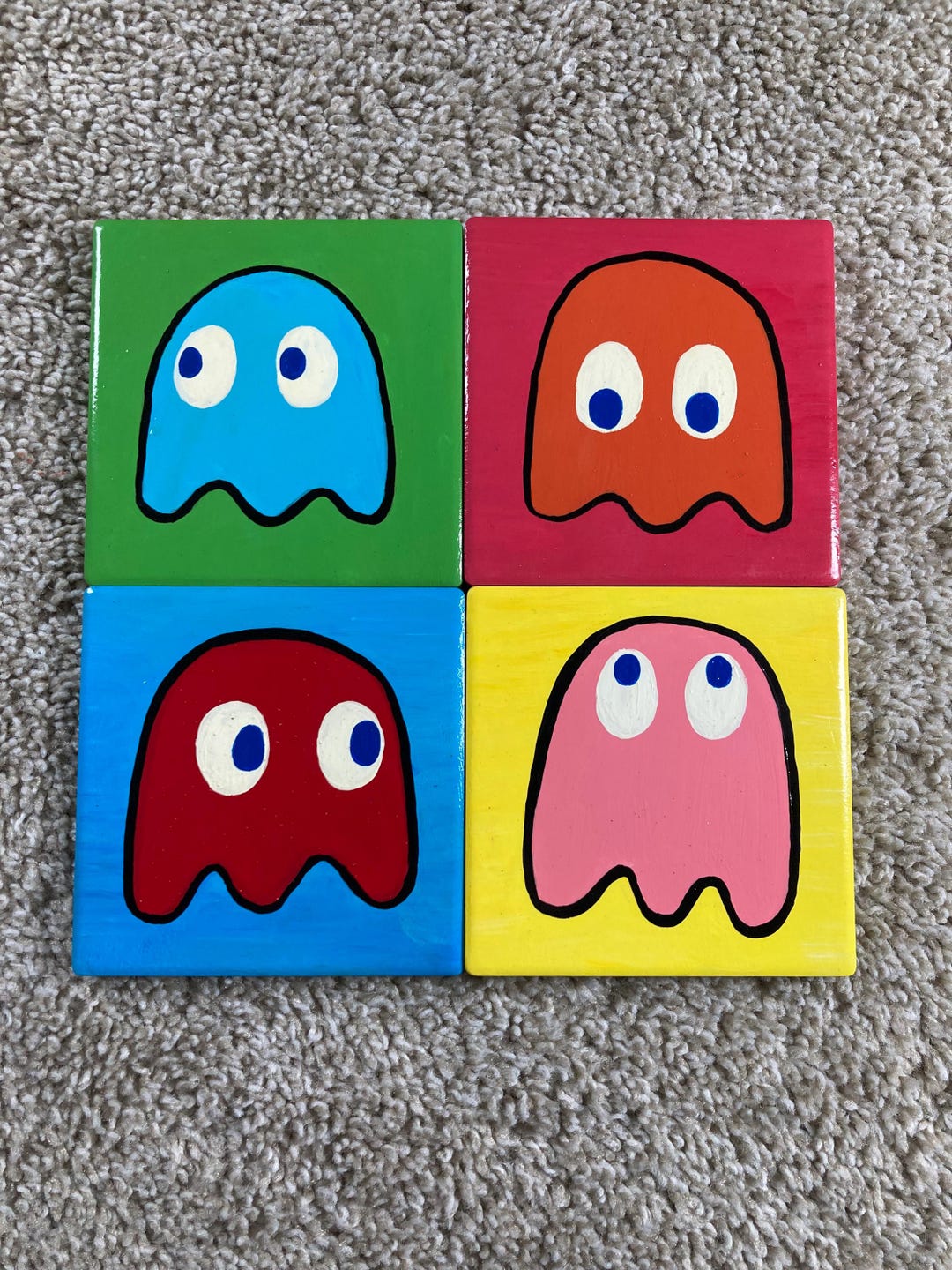 Hand-painted Pac-man Coaster Set – Retro Gamer Drink Coasters | 80s ...