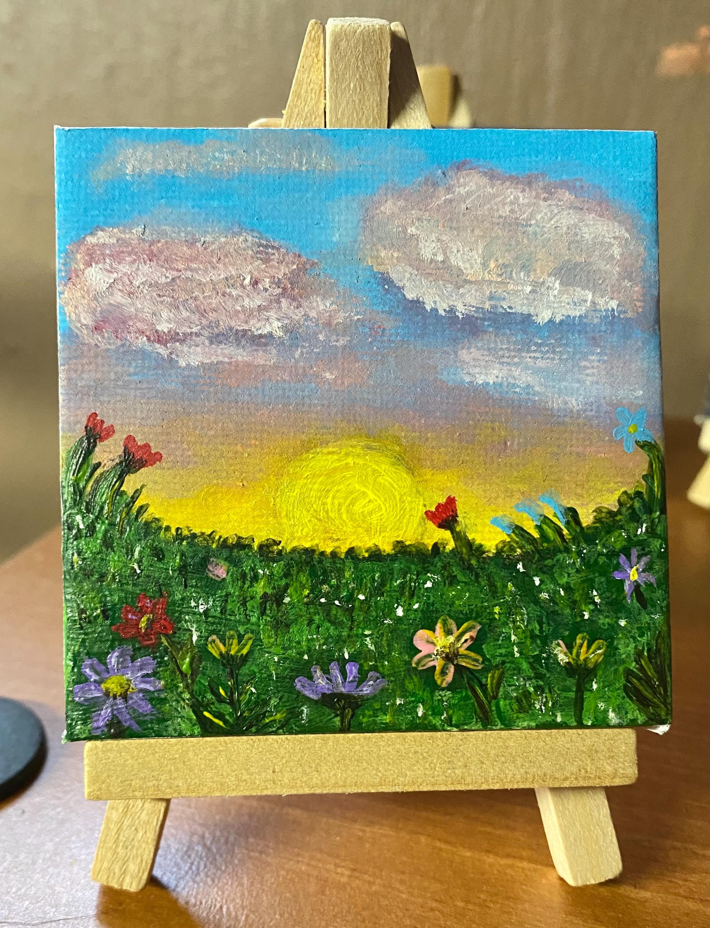 Handpainted Acrylic Mini Canvas | 3”x3” Stretched Canvas With Eisel ...