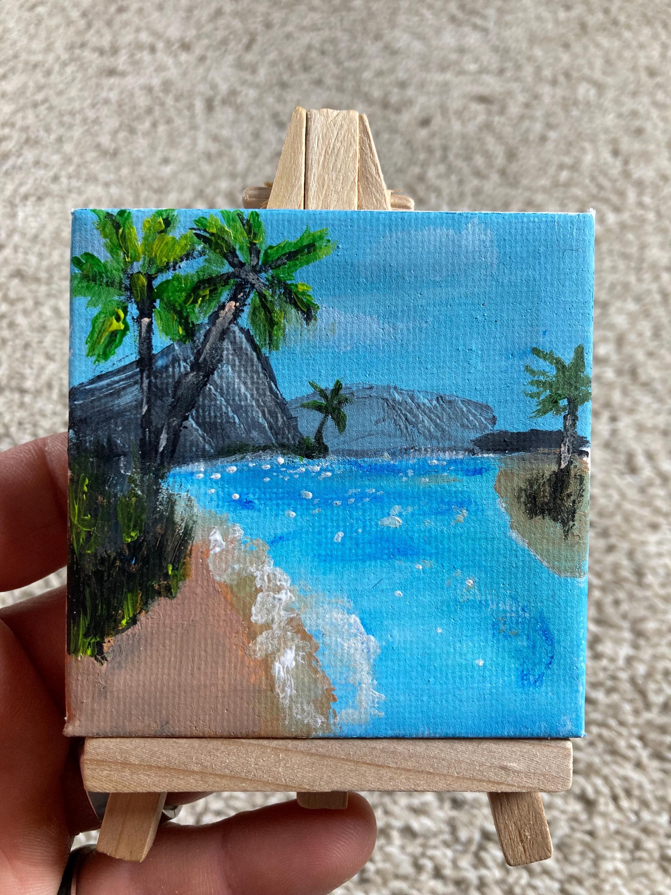 Miniature Landscape Paintings With Easels – Hand-painted 3x3 Canvas Art ...