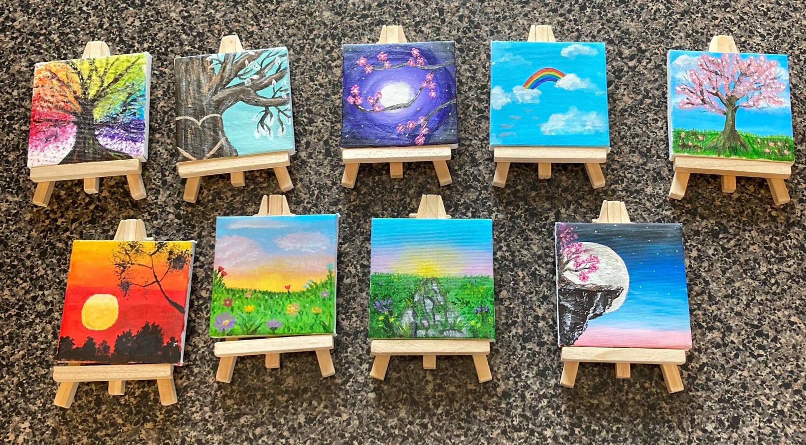 Handpainted Acrylic Mini Canvas | 3”x3” Stretched Canvas With Eisel ...