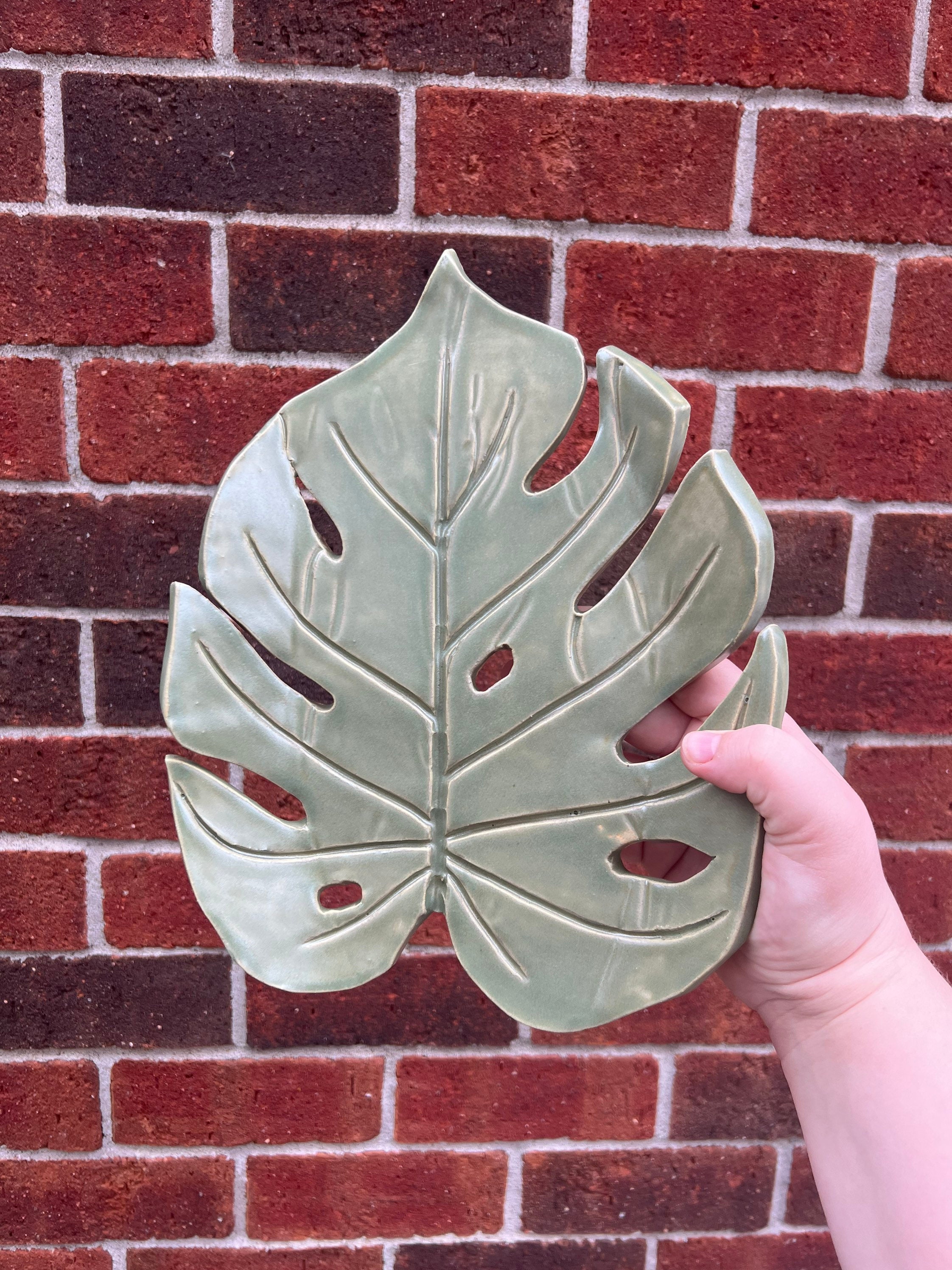Monstera Leaf Platter Serving Tray Sage Green - Etsy