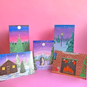 Christmas Card Acrylic Painted Christmas Cards Handmade - Etsy UK