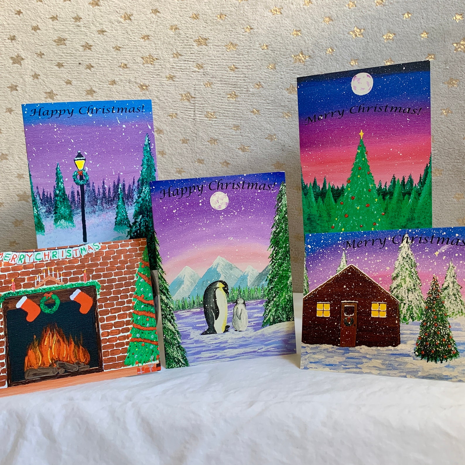 Christmas Card Acrylic Painted Christmas Cards Handmade - Etsy UK