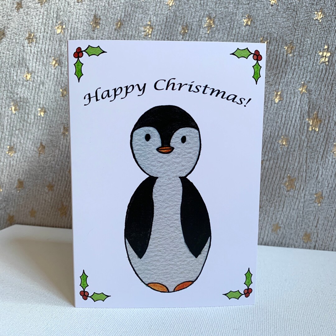 Penguin Christmas Card Watercolour Christmas Cards Handmade - Etsy UK