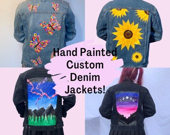 Hand Painted Denim Jacket With Painting Jacket With Art Work | Etsy