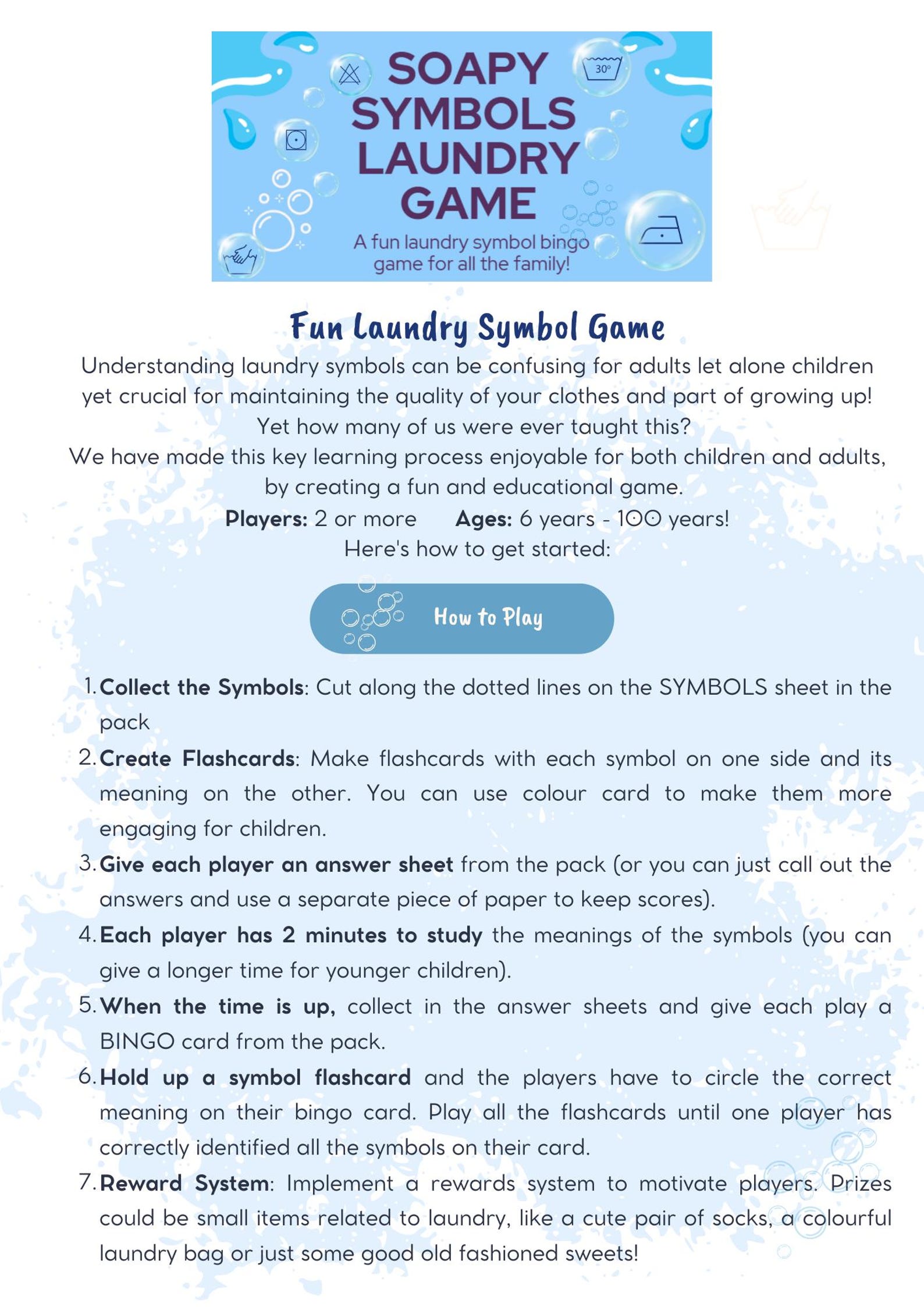 Family Laundry Symbol Game, Fun Washing Symbols Game, Laundry Symbols ...