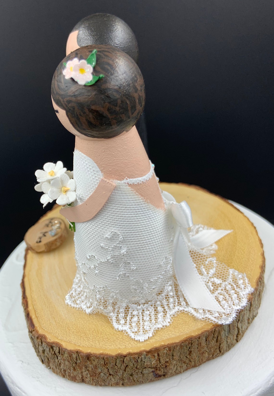 Handmade Peg Doll Wedding Cake Topper / Hand Painted / | Etsy