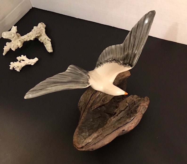 Beautiful Antique Folk Art Porcelain Seagull Bird Perched on Wood Knot ...