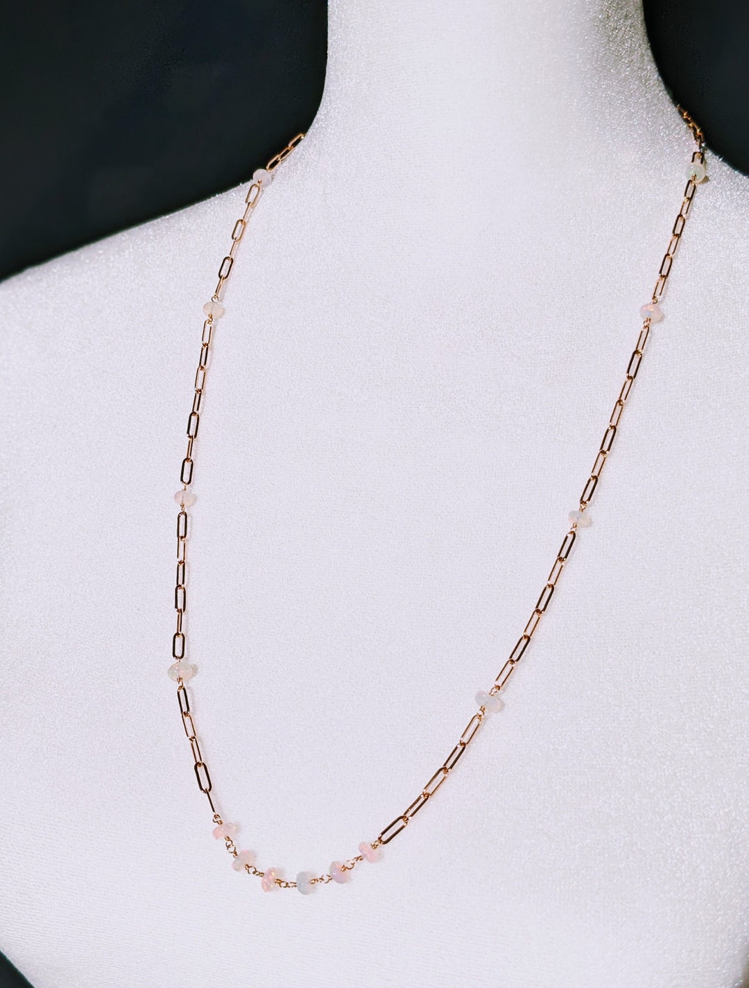 Long Rose Gold Necklace, Opal and Rose Gold Jewelry, Birthstone Gift ...