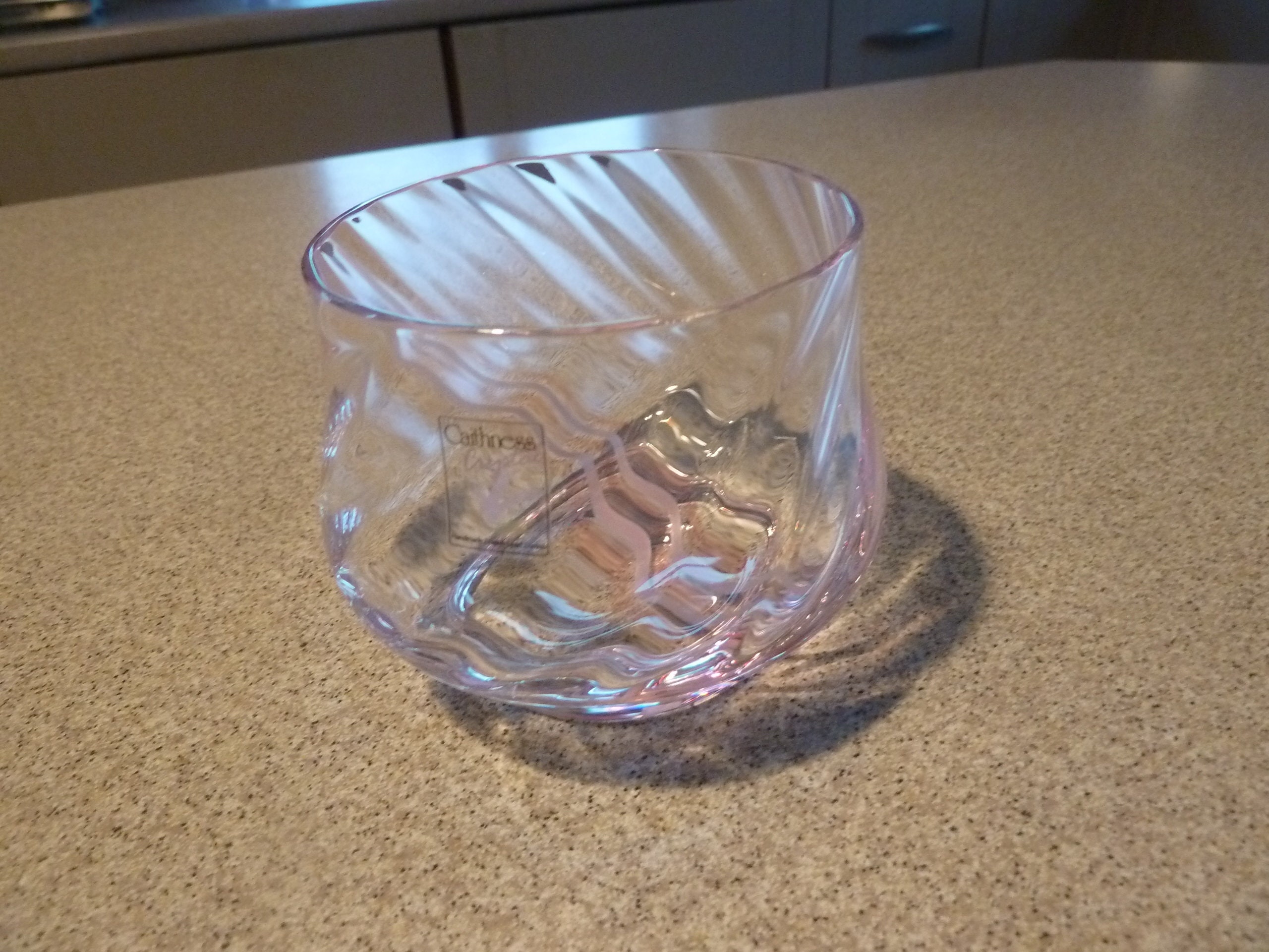 Vintage Caithness Pink Swirl Crystal 'flamenco/ Dawn' GLASS POT 7 Cm/ 2 ...