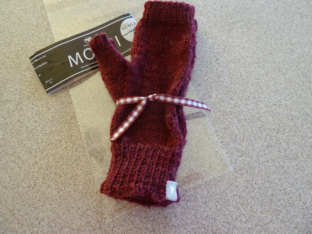New Hand Knitted Maroon Fingerless MITTENS With Alpaca Small/medium ...