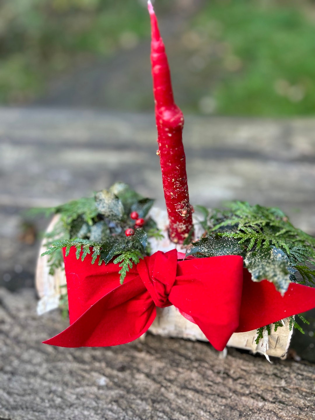 Birch Yule Log Winter Centerpiece With Holly - Etsy