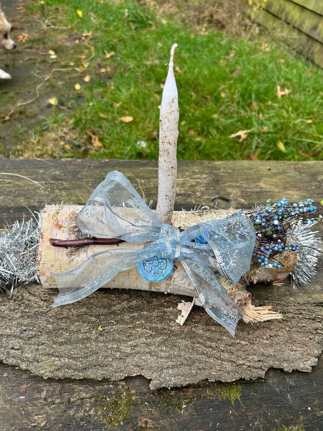 Birch Yule Log Winter Solstice Centerpiece With Besom Broom - Etsy