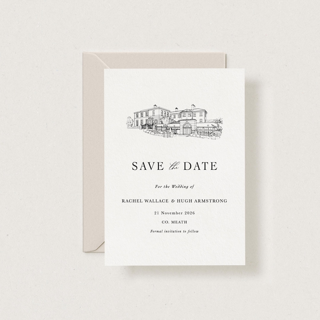 Printed & Shipped Venue Illustration Save the Date Cards, Modern ...