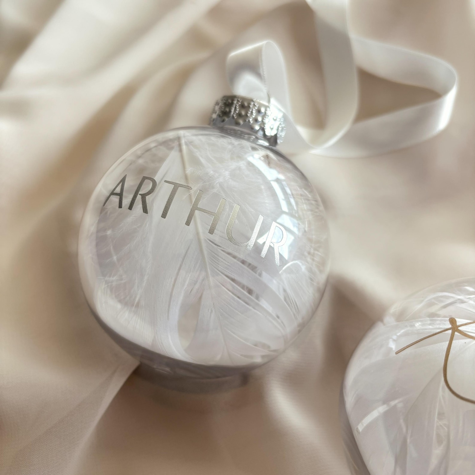 Personalised Memorial Feather Bauble | Remembrance Christmas Ornament ...