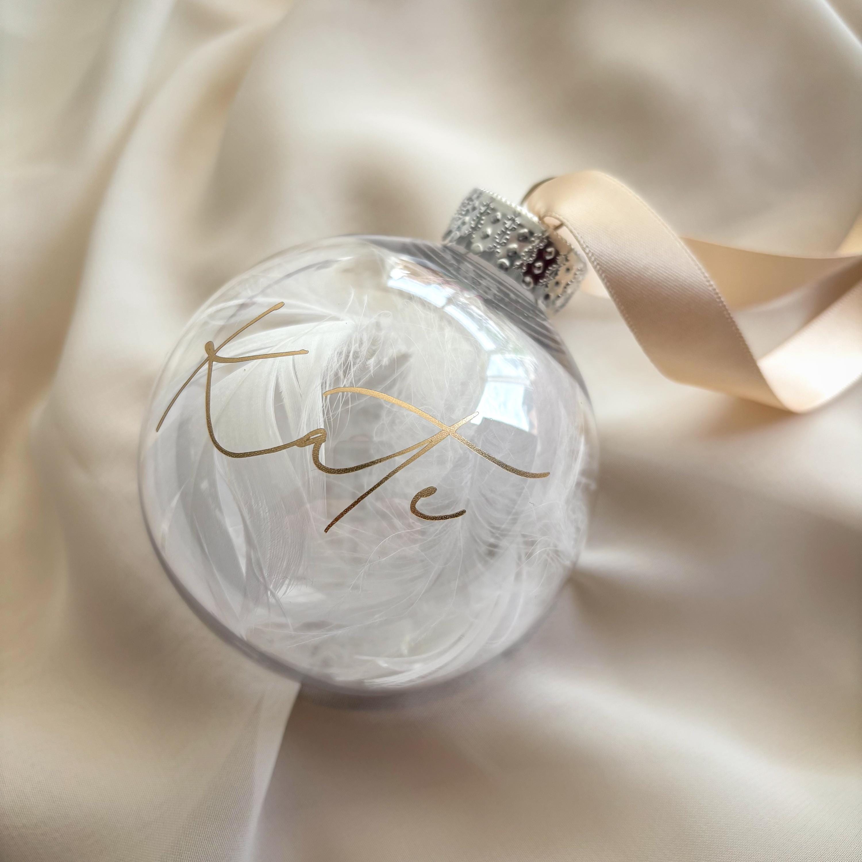 Personalised Memorial Feather Bauble | Remembrance Christmas Ornament ...