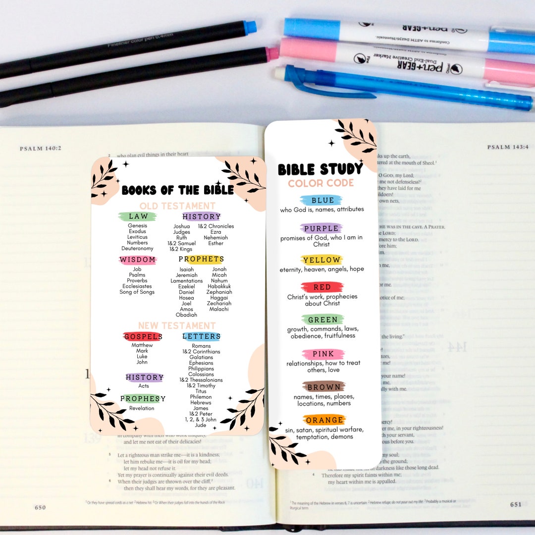 Bible Bookmark Bible Color Code Books of the Bible Card Christian ...