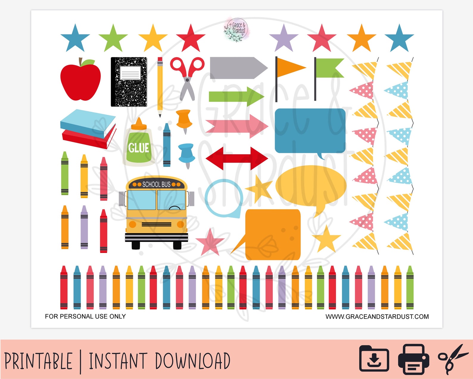 Printable School Stickers School Theme Stickers Digital - Etsy