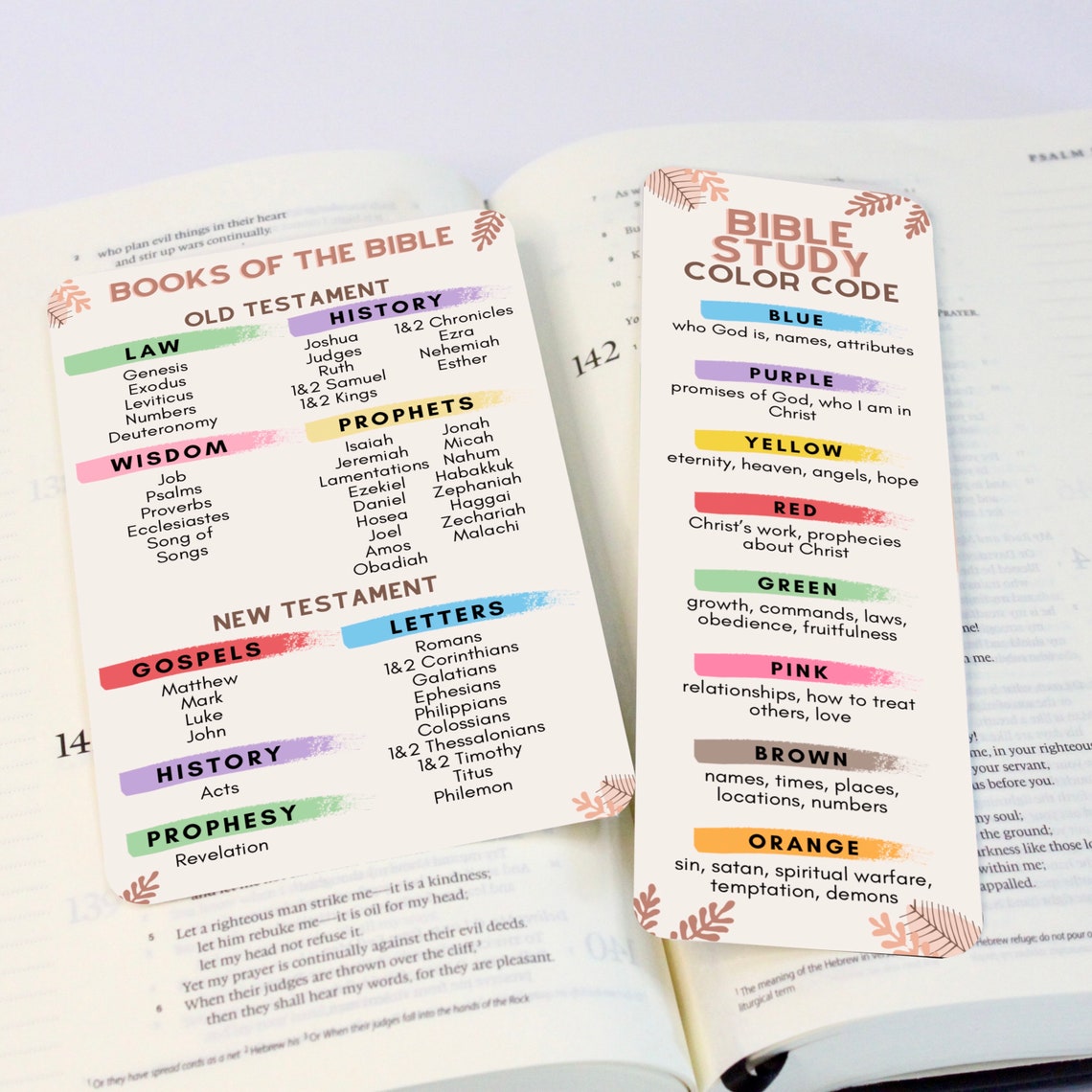 Bible Bookmark Bible Color Code Books of the Bible Card | Etsy