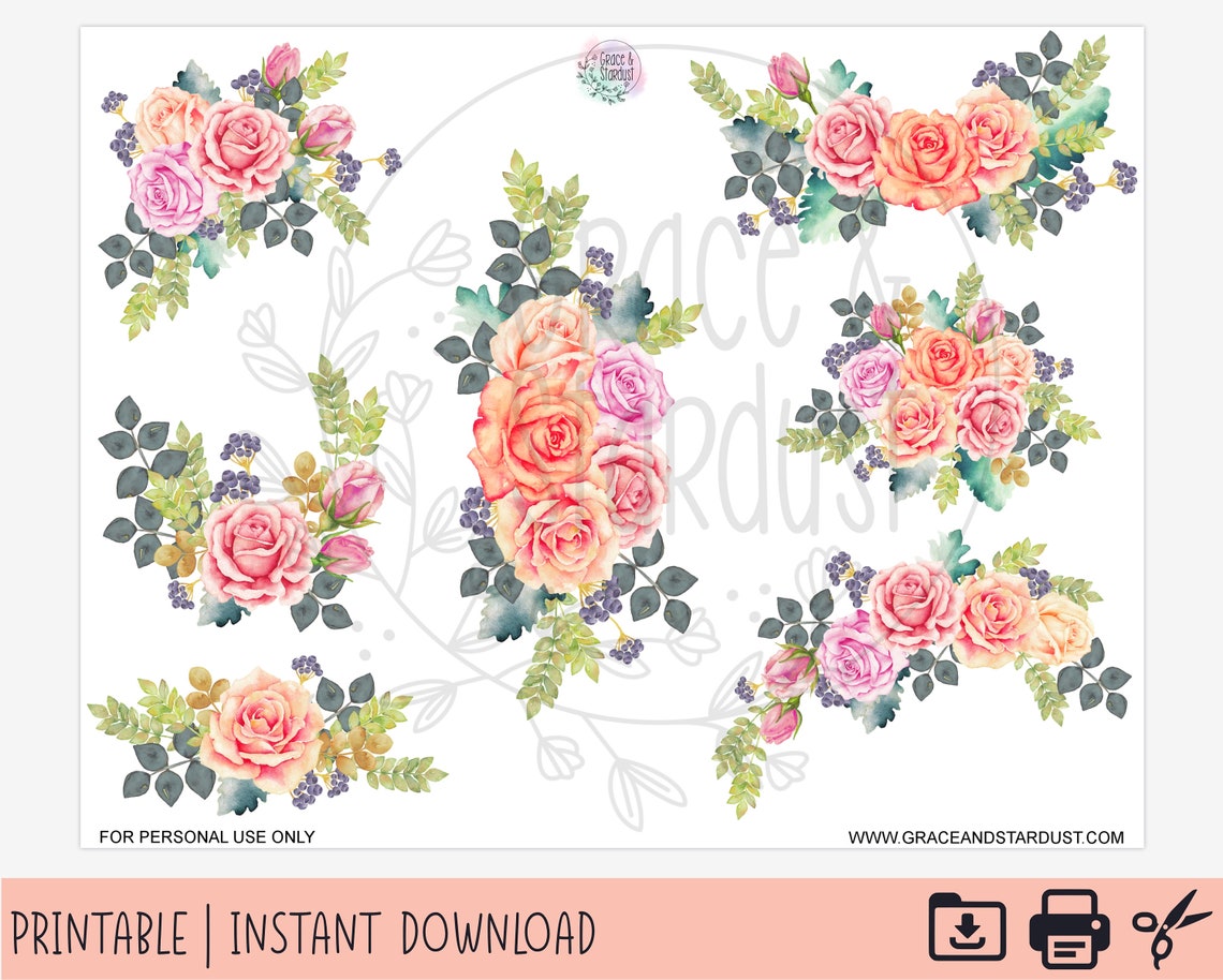 Printable Flower Stickers PNG Sticker Sheets Watercolor - Etsy