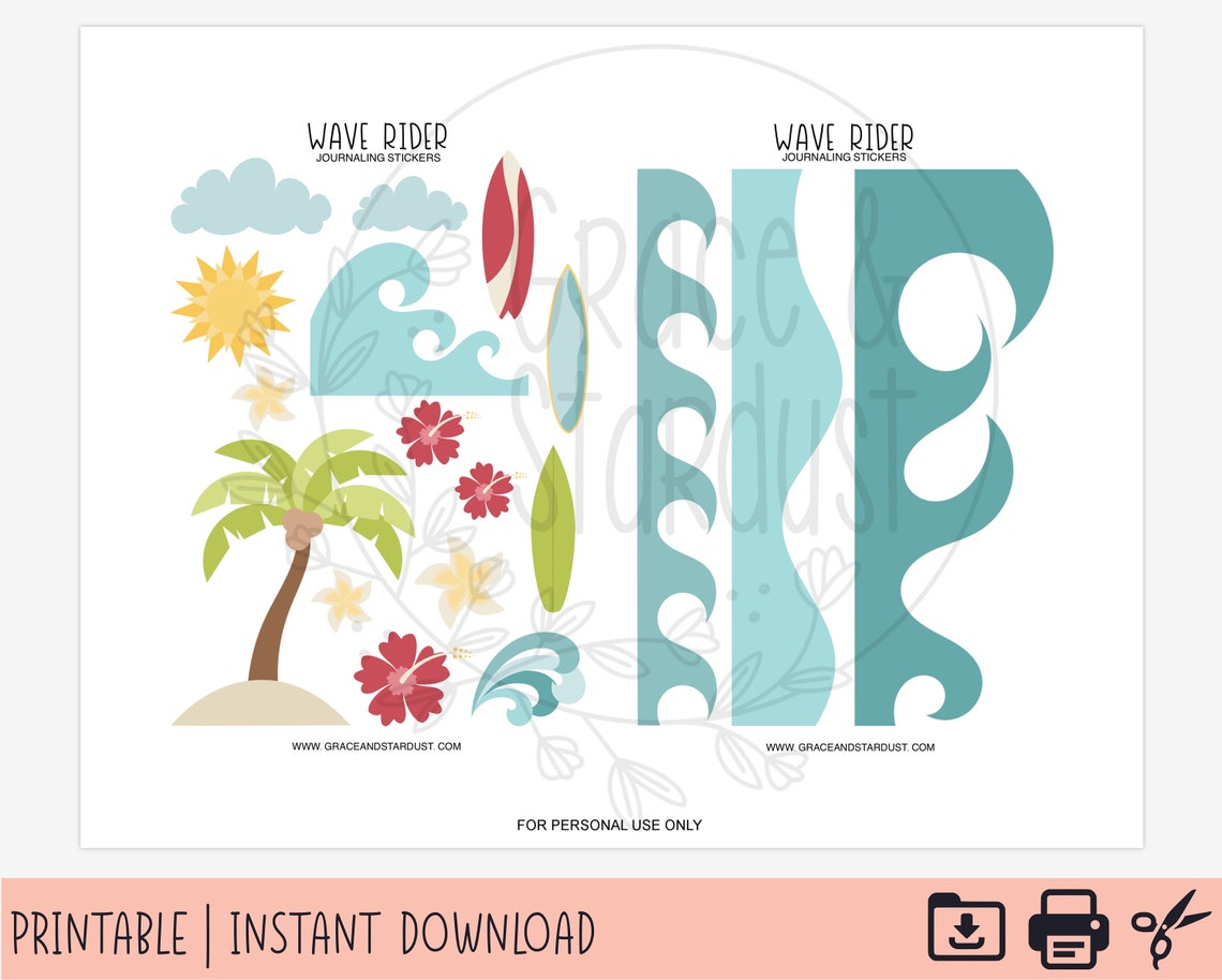 Printable Stickers Wave Rider Stickers Summer Planner - Etsy