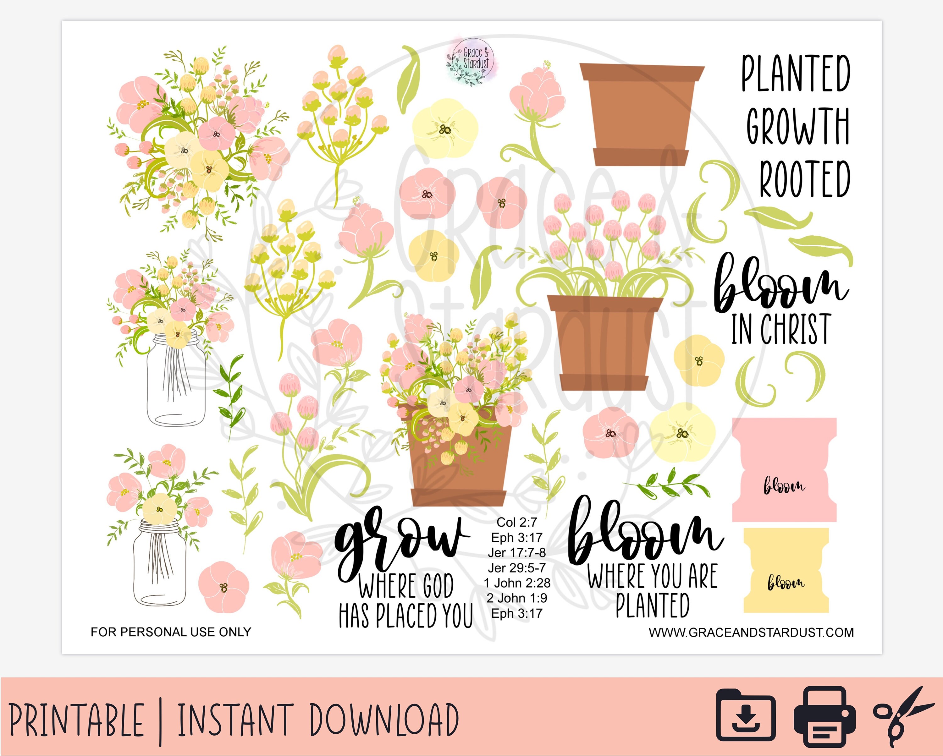 Bible Journaling Printable Stickers | Bloom in Christ Stickers | Grow ...