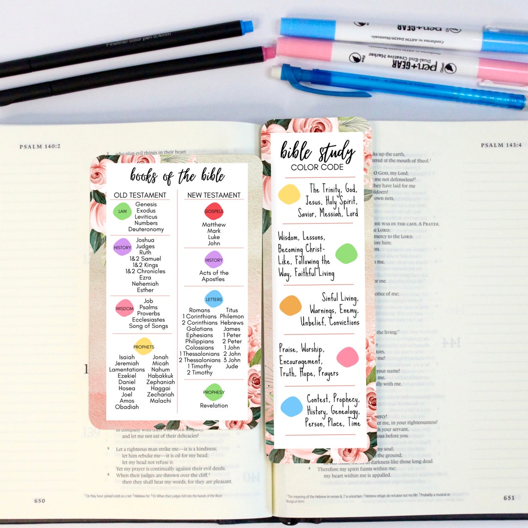 Bible Bookmark Bible Color Code Books of the Bible Card Christian ...