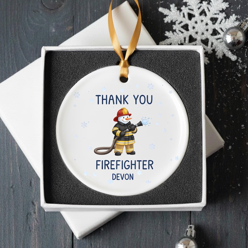 Fireman Gift Ornament | Personalized Snowman Ornament | Firefighter ...
