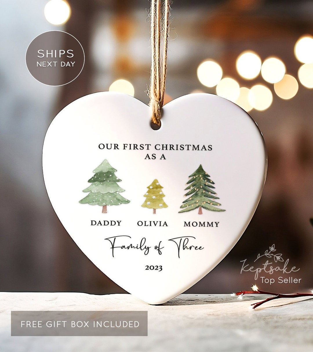 Family of Three Christmas Ornament - Family of 3 - Family Ornament ...