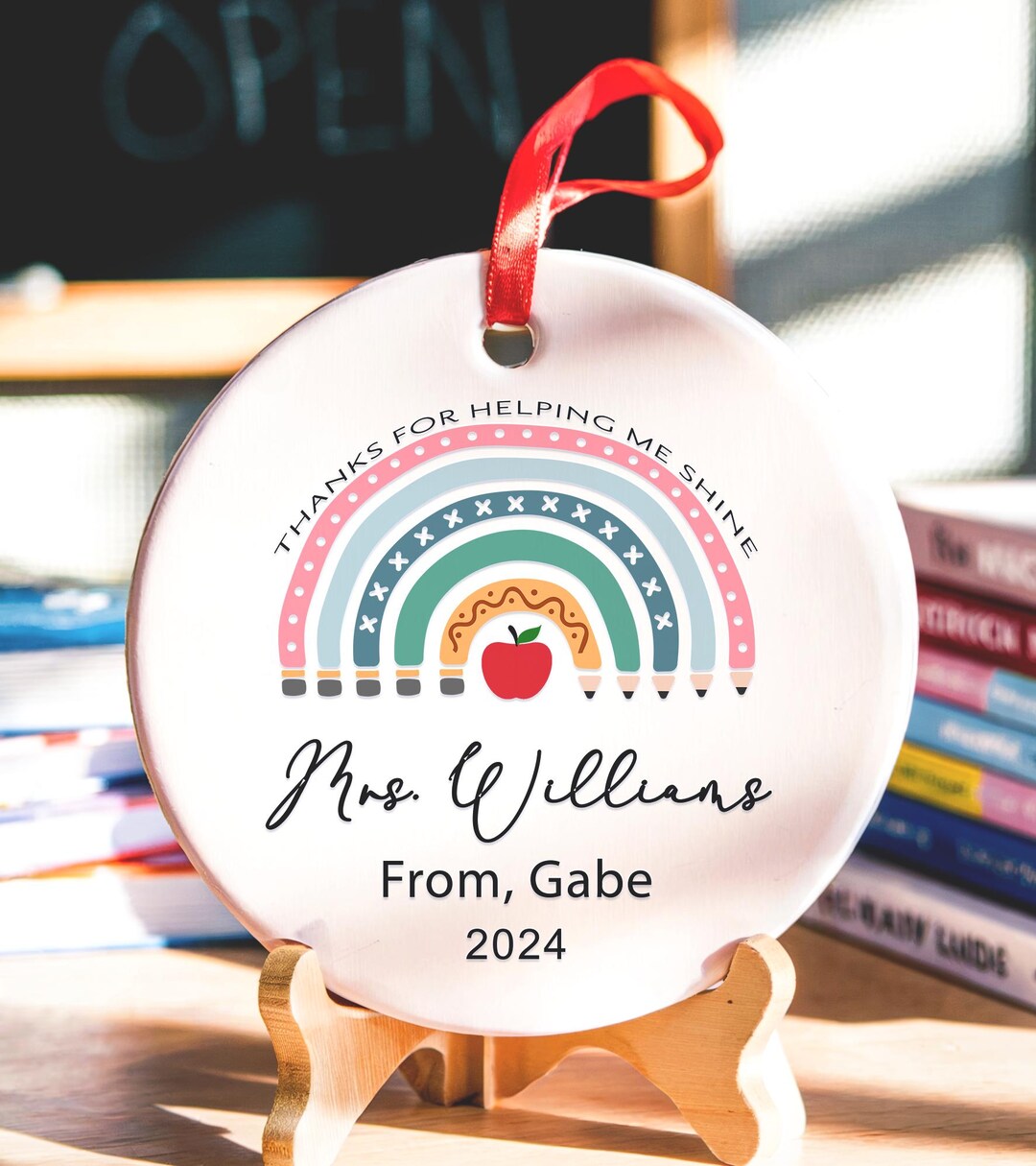 Teacher Christmas Ornament - Personalized Rainbow Teacher Christmas ...