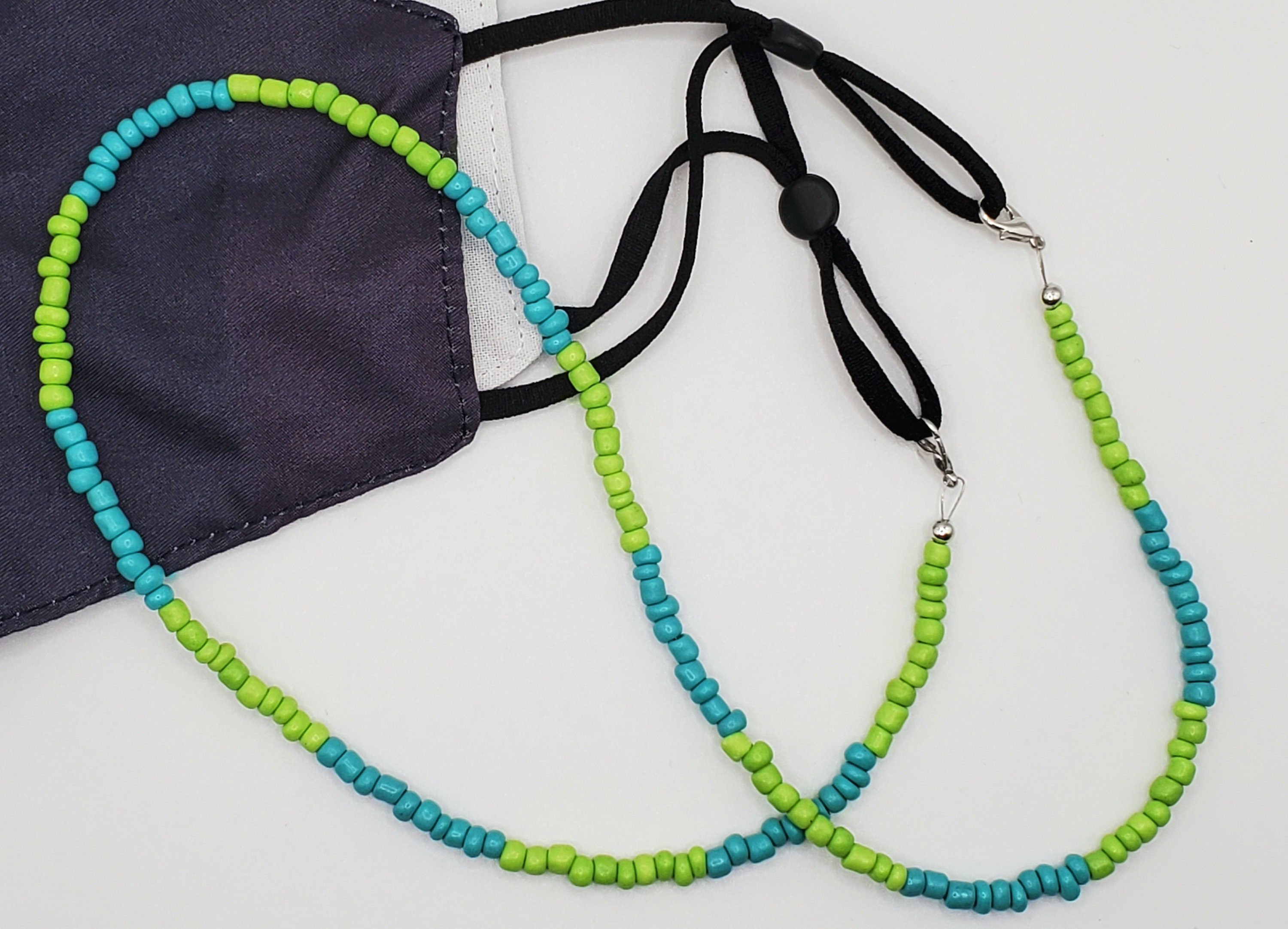 Mask Holder or Glasses Chain for Kids Bright Blue & Green | Etsy