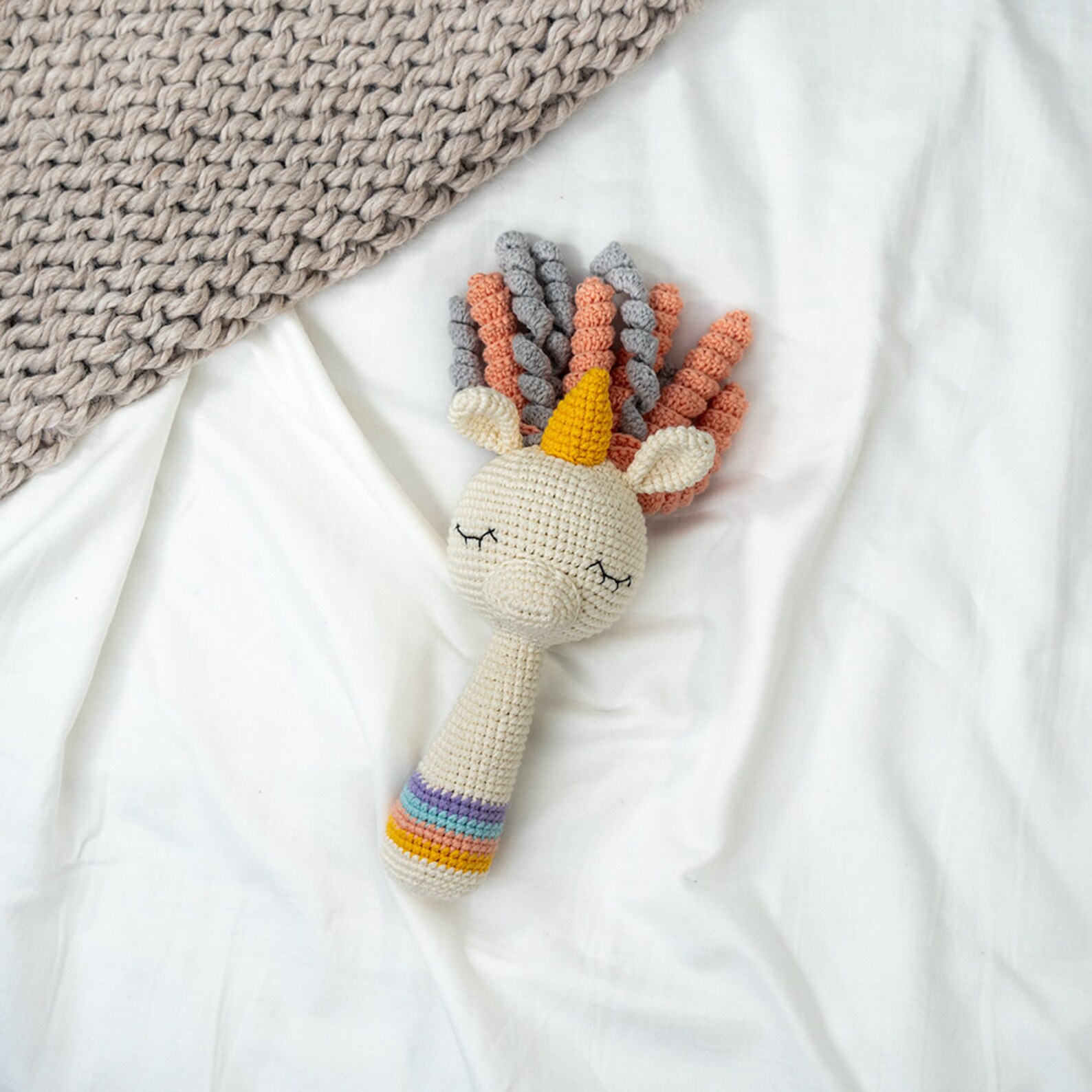 Natural Handmade Rattle for Babies , Crochet Giraffe Rattle, Bunny ...
