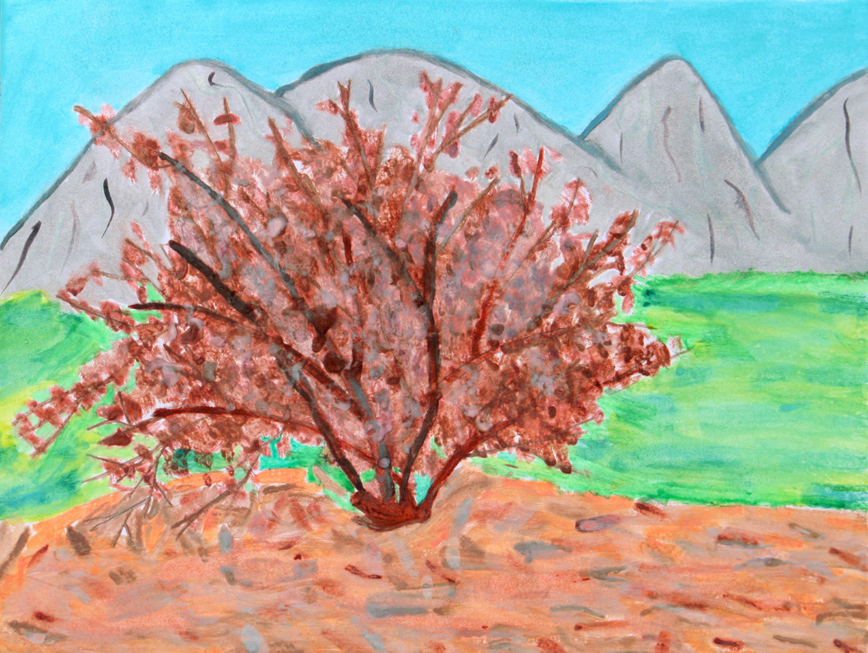 Authentic Watercolor Bush Painting, High Quality Original Design, Red ...