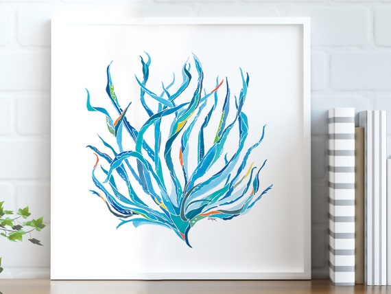 Blue Seaweed Print Sea Life Art Sea Fan Print Coral | Etsy