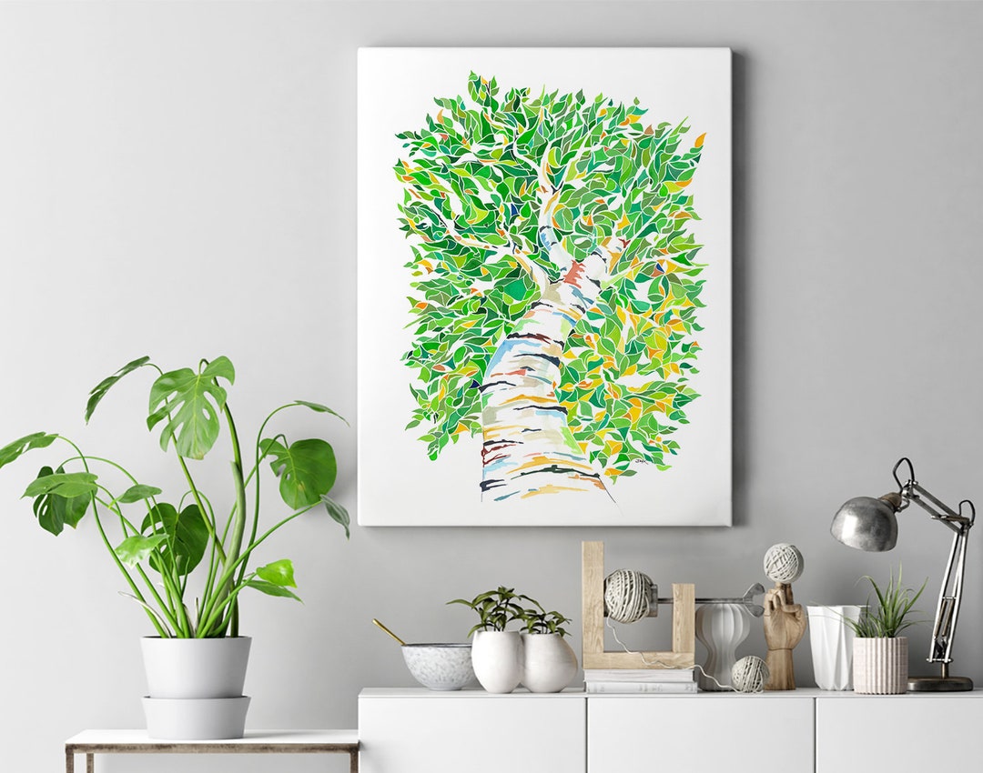 Birch Tree Print, Botanical Wall Art, Green Tree Artwork, Birch ...