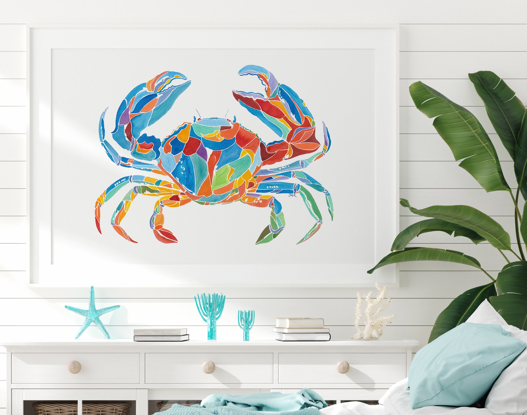 Blue Crab Art, Maryland Crab Wall Art Print, Ocean Animal Watercolor ...