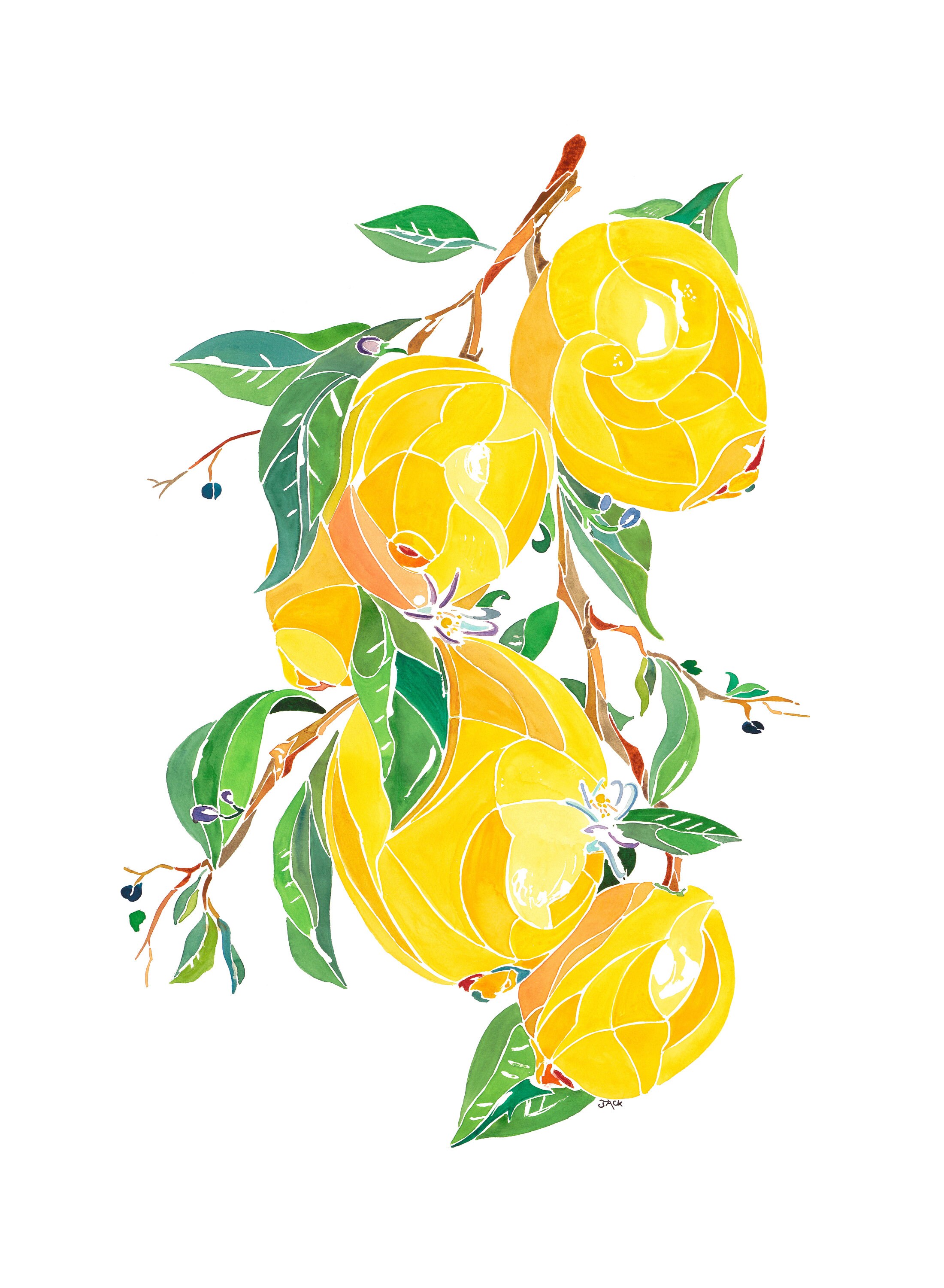 Lemon Print Kitchen Wall Art Botanical Painting Laundry - Etsy
