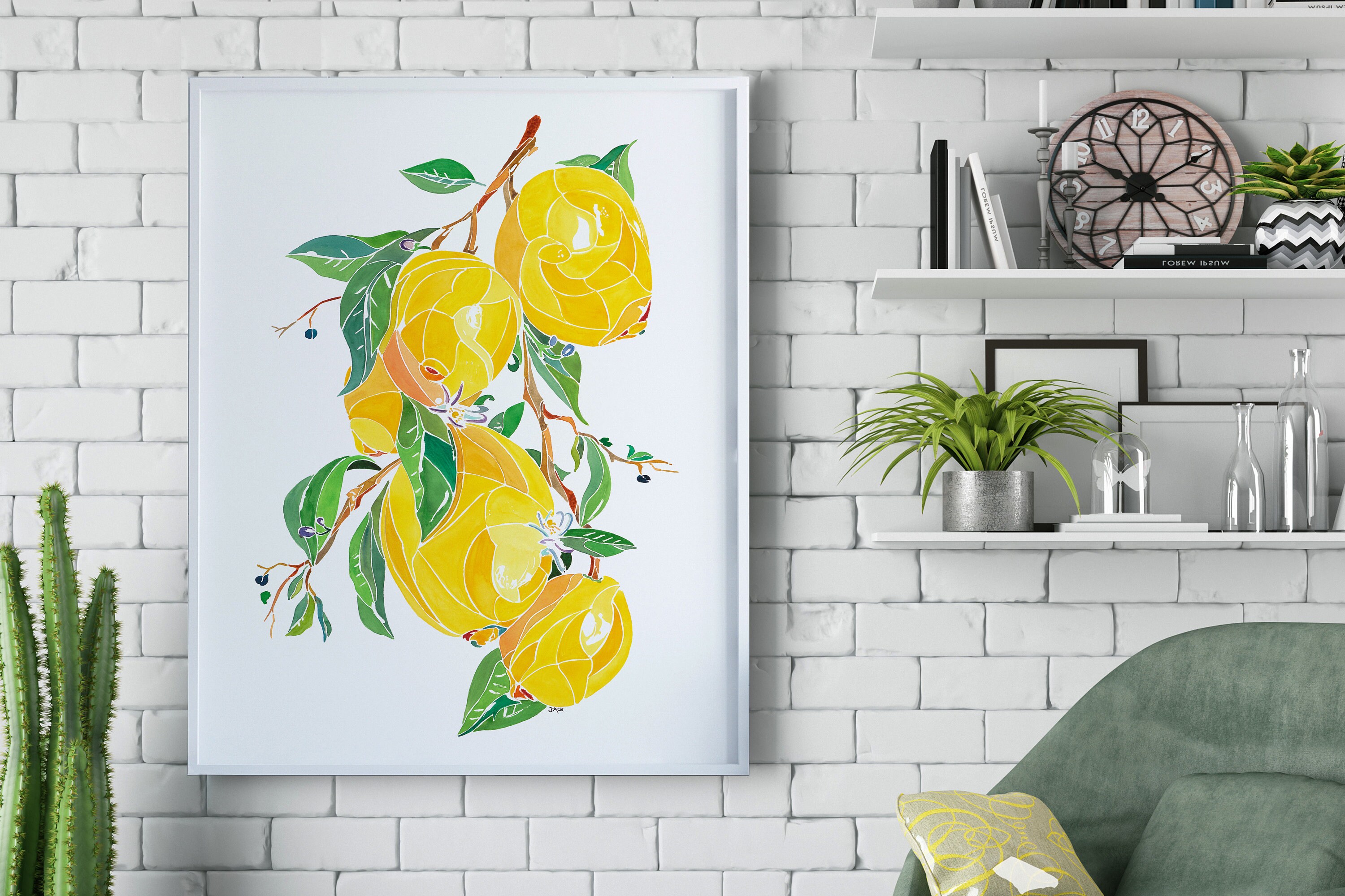 Lemon Print Kitchen Wall Art Botanical Painting Laundry - Etsy