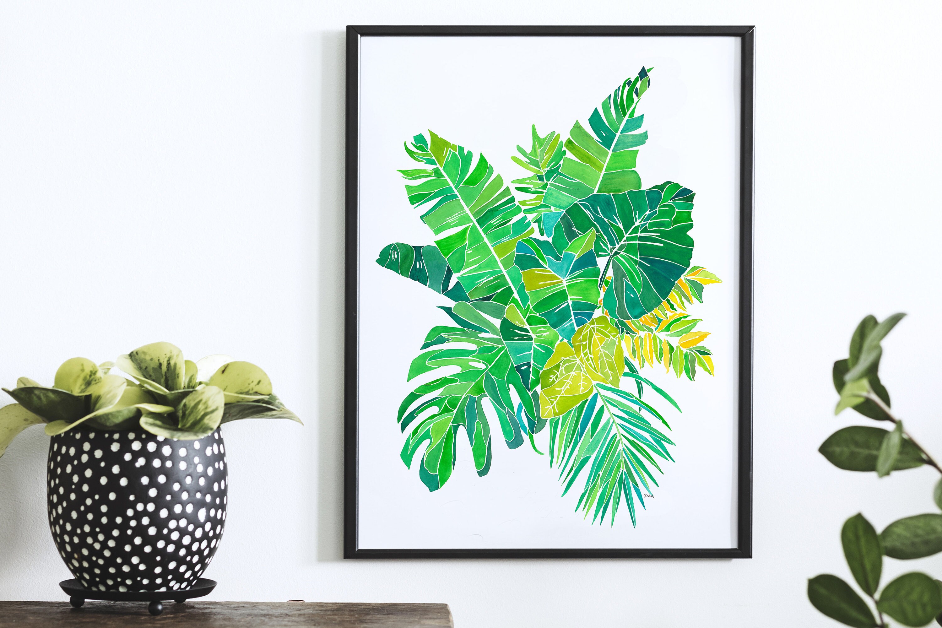 Tropical Leaf Print, Botanical Watercolor Painting, Green Leaf Wall Art ...