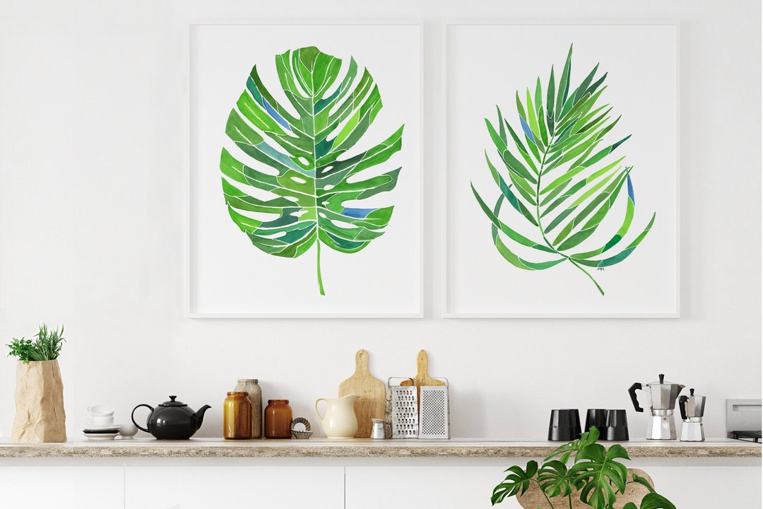 Set of 2 Tropical Leaves Wall Art, Monstera Print, Botanical Print Set ...
