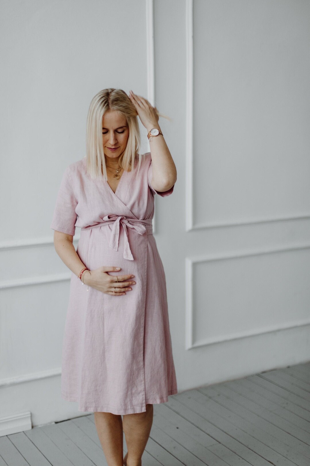 Maternity 100% Linen Wrap Dress/ Linen Pregnancy Robe/ 1282 - Etsy