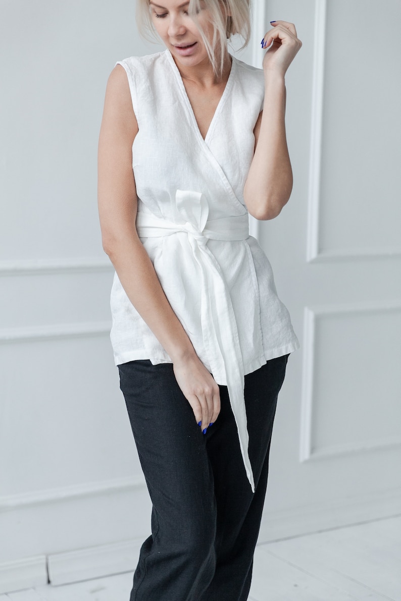 100% Linen Wrap Tunic Soft Flax Tunic Linen Kimono Top - Etsy UK