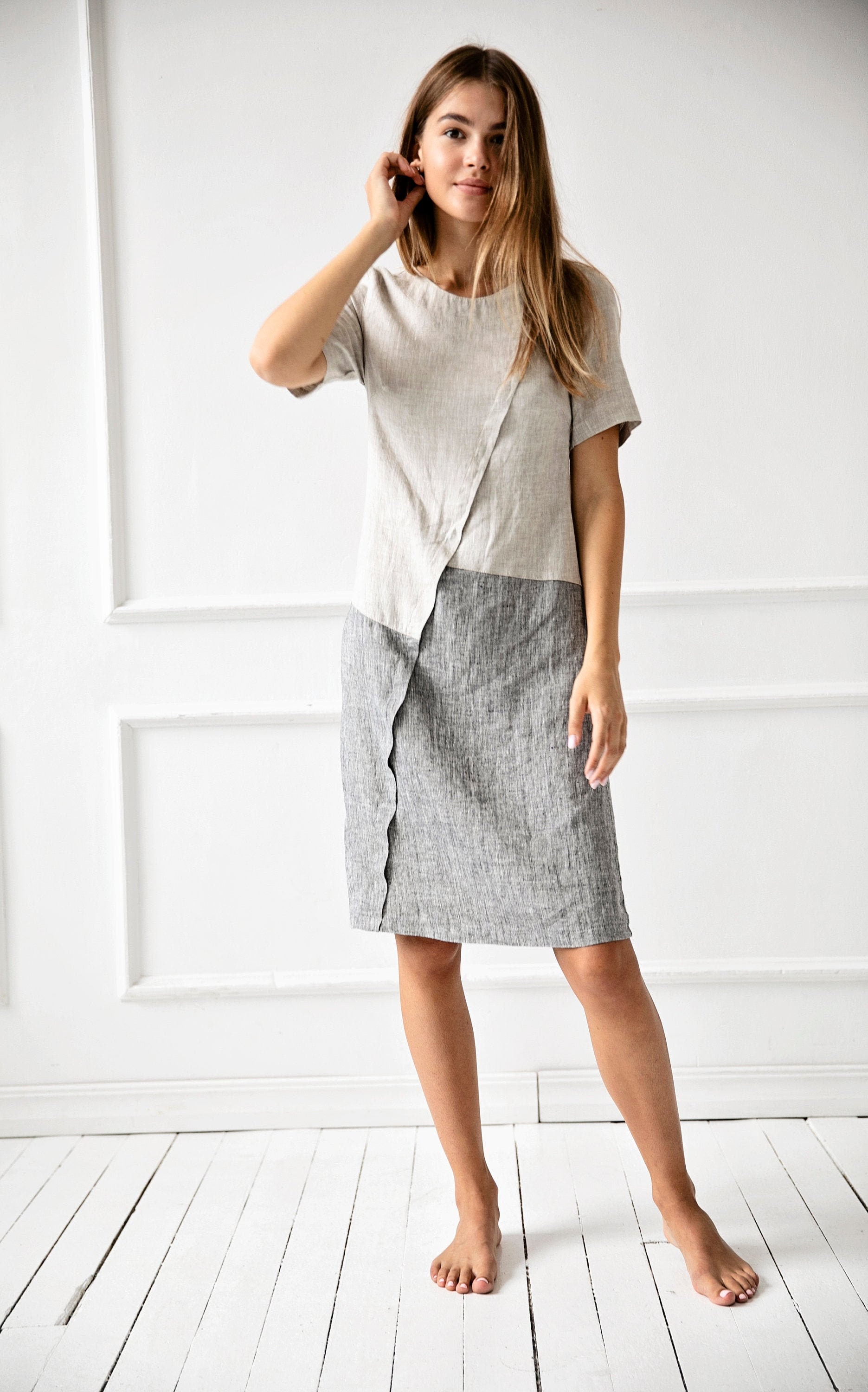 100% vestido de lino vestido de lino a media vestido de lino | Etsy