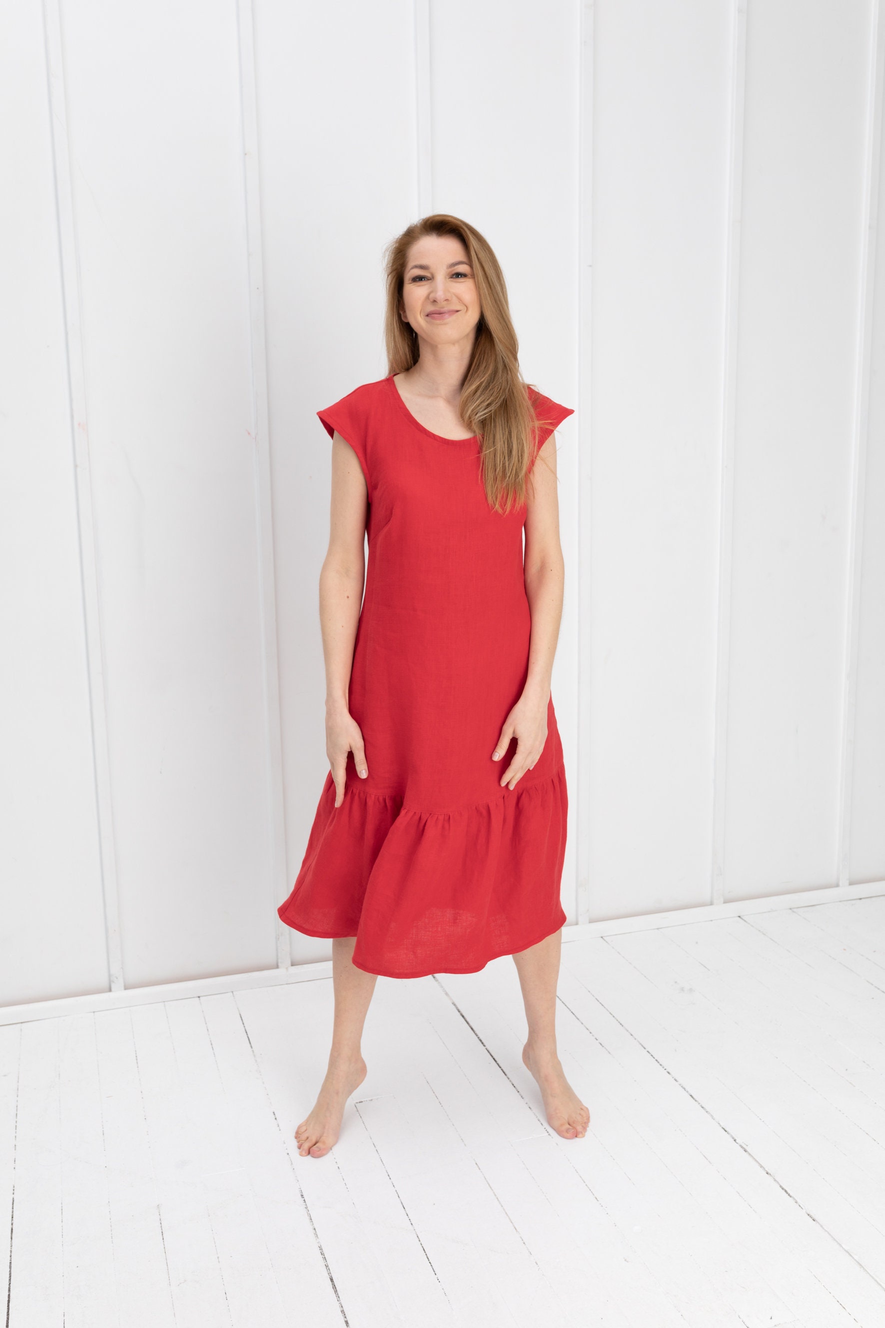 100 Pure Linen Dress Midi Dress 1233 Etsy
